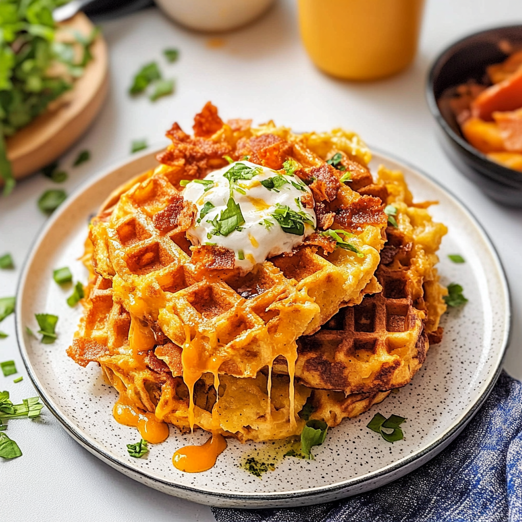 Loaded Cheesy Potato Waffles: Amazing Crispy Delights